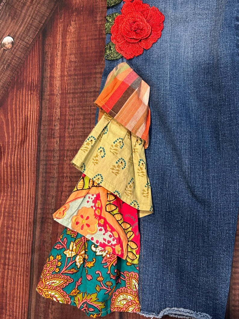Upcycled Bell Bottom Jeans: Spanish Flair Ruffle, Size 10 - Etsy