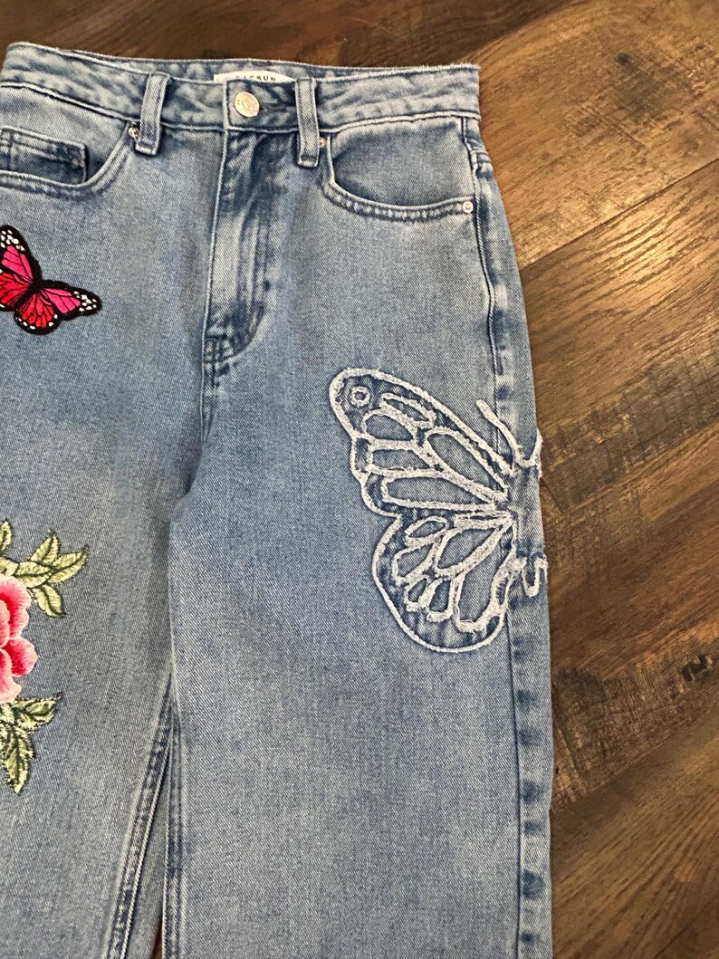 Butterfly Custom Made Jeans,embellished Jeans, Juniors Size 3 - Etsy