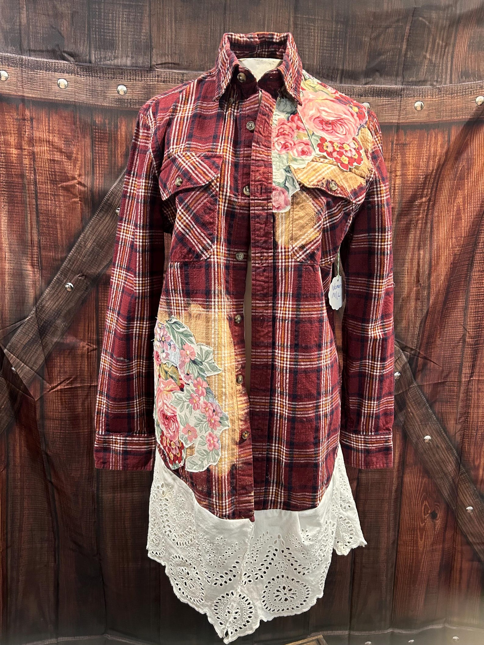 Custom Floral, Bleach Wash.country Style, Flannel Duster,concert Shirt ...