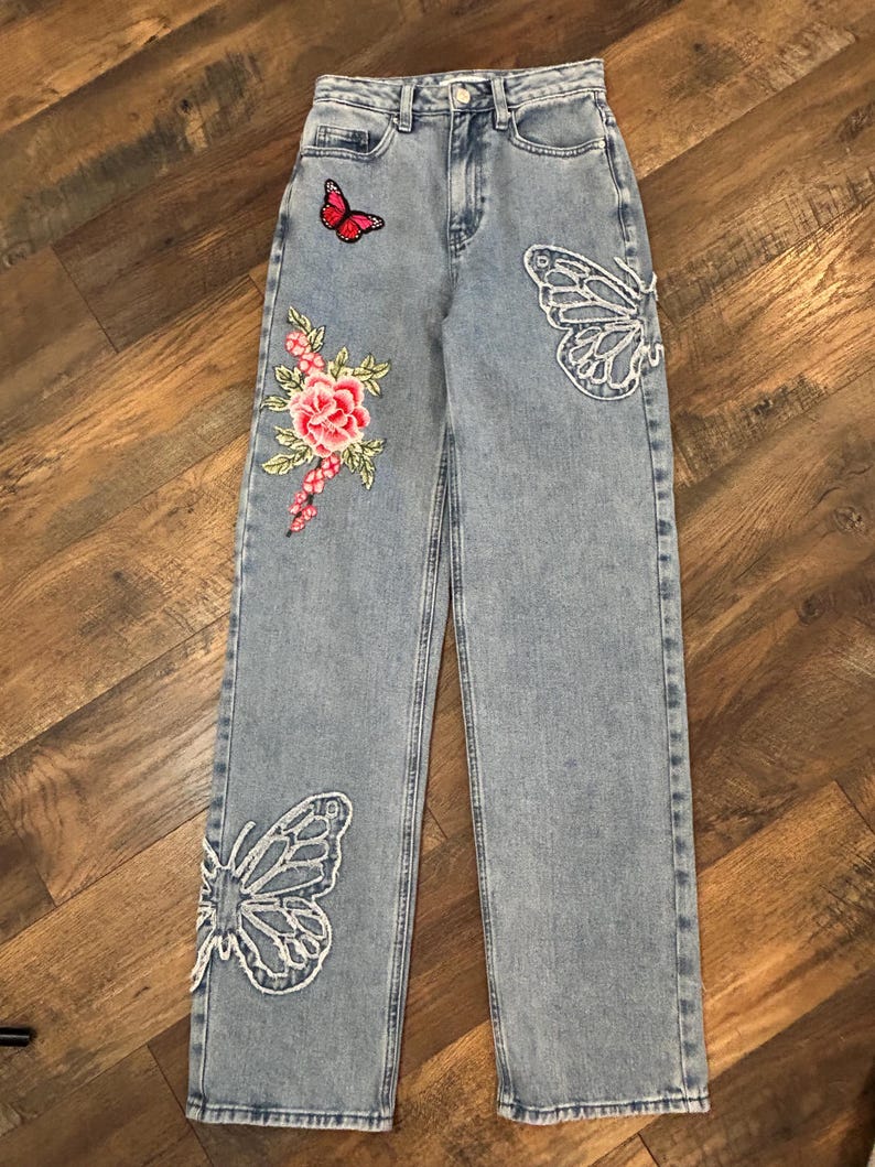 Butterfly Custom Made Jeans,embellished Jeans, Juniors Size 3 - Etsy