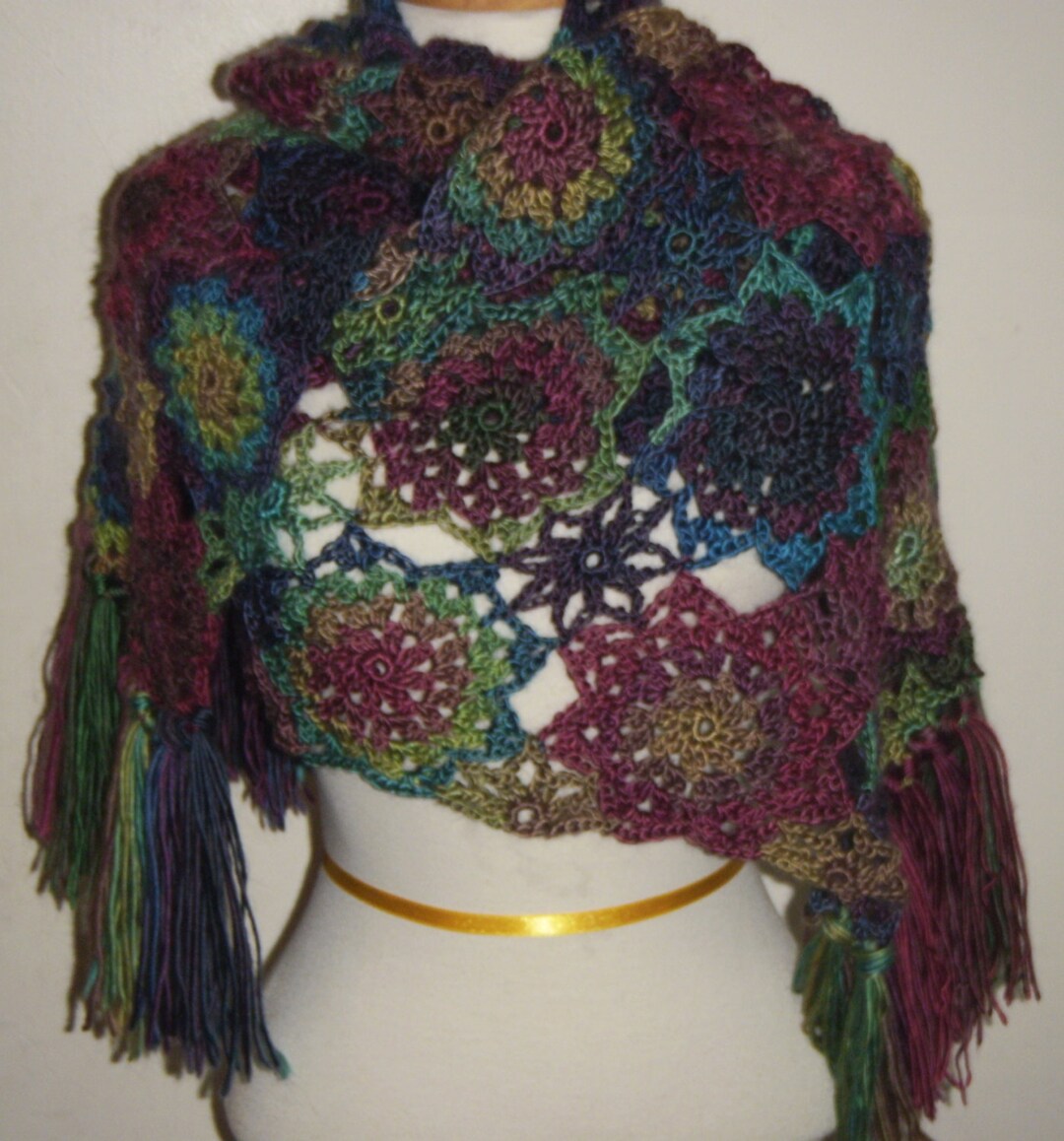 Crocheted Shawl, Stained Glass Colors, Acrylic Yarn - Etsy