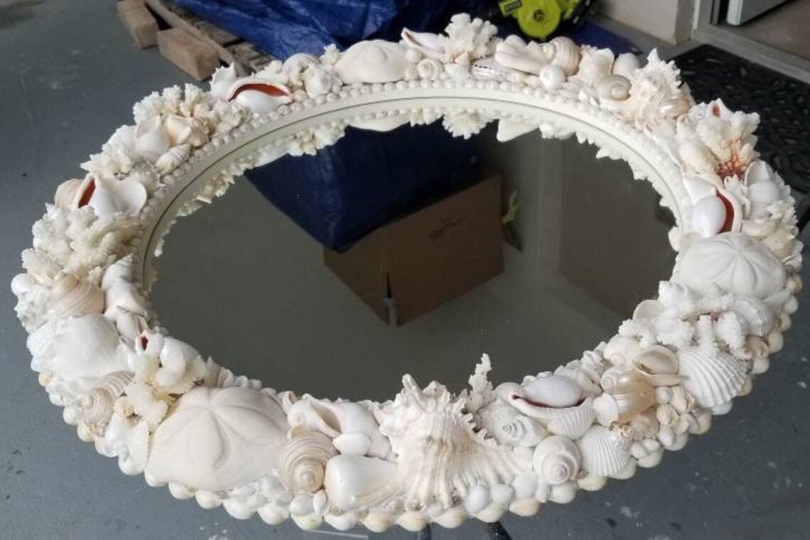 Seashell Mirror Rownd Shape Mirror Sea Shell Beach Decor | Etsy