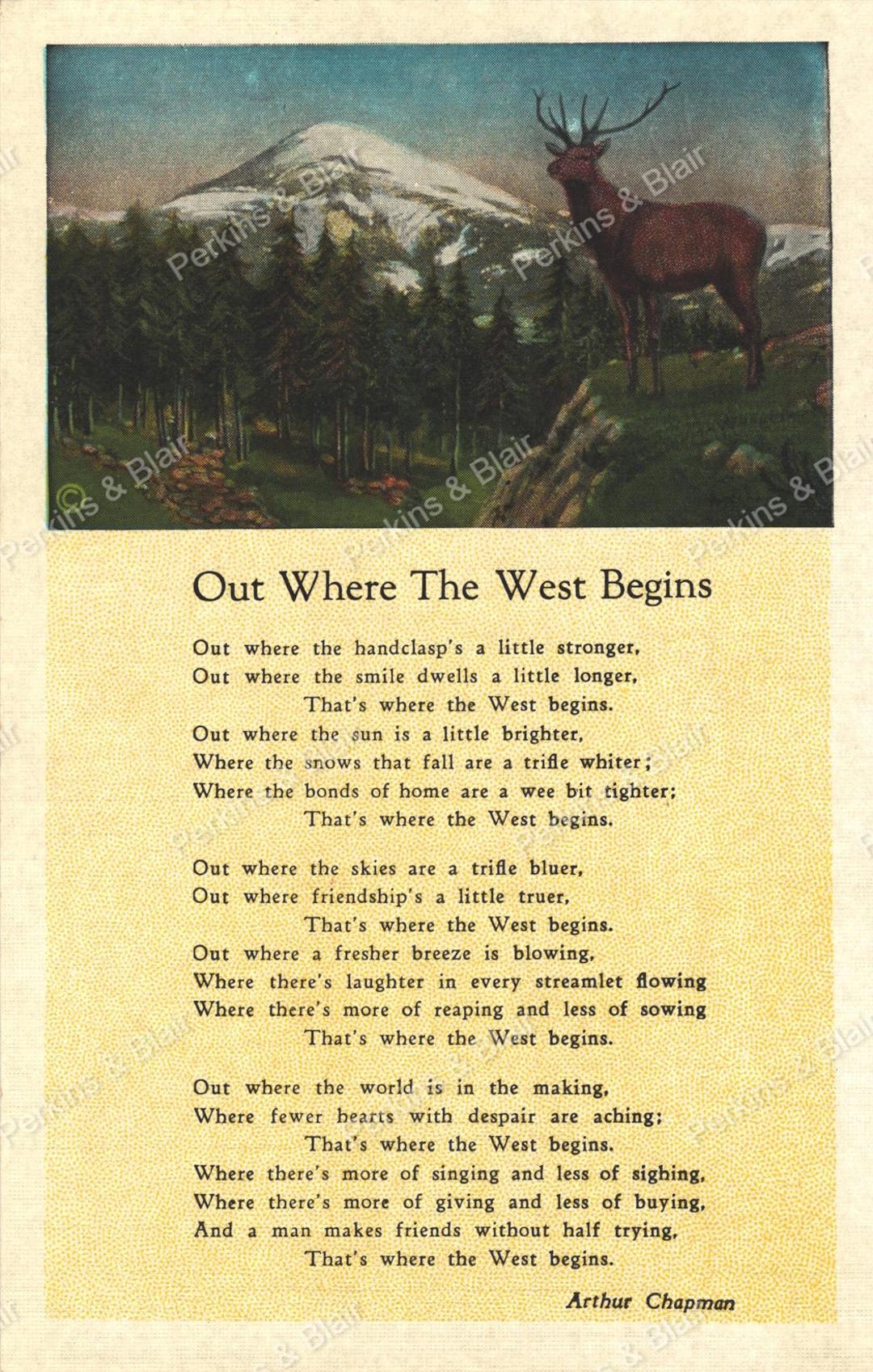 Vintage Out Where the West Begins Poem Elk Forest Mountain Image ...