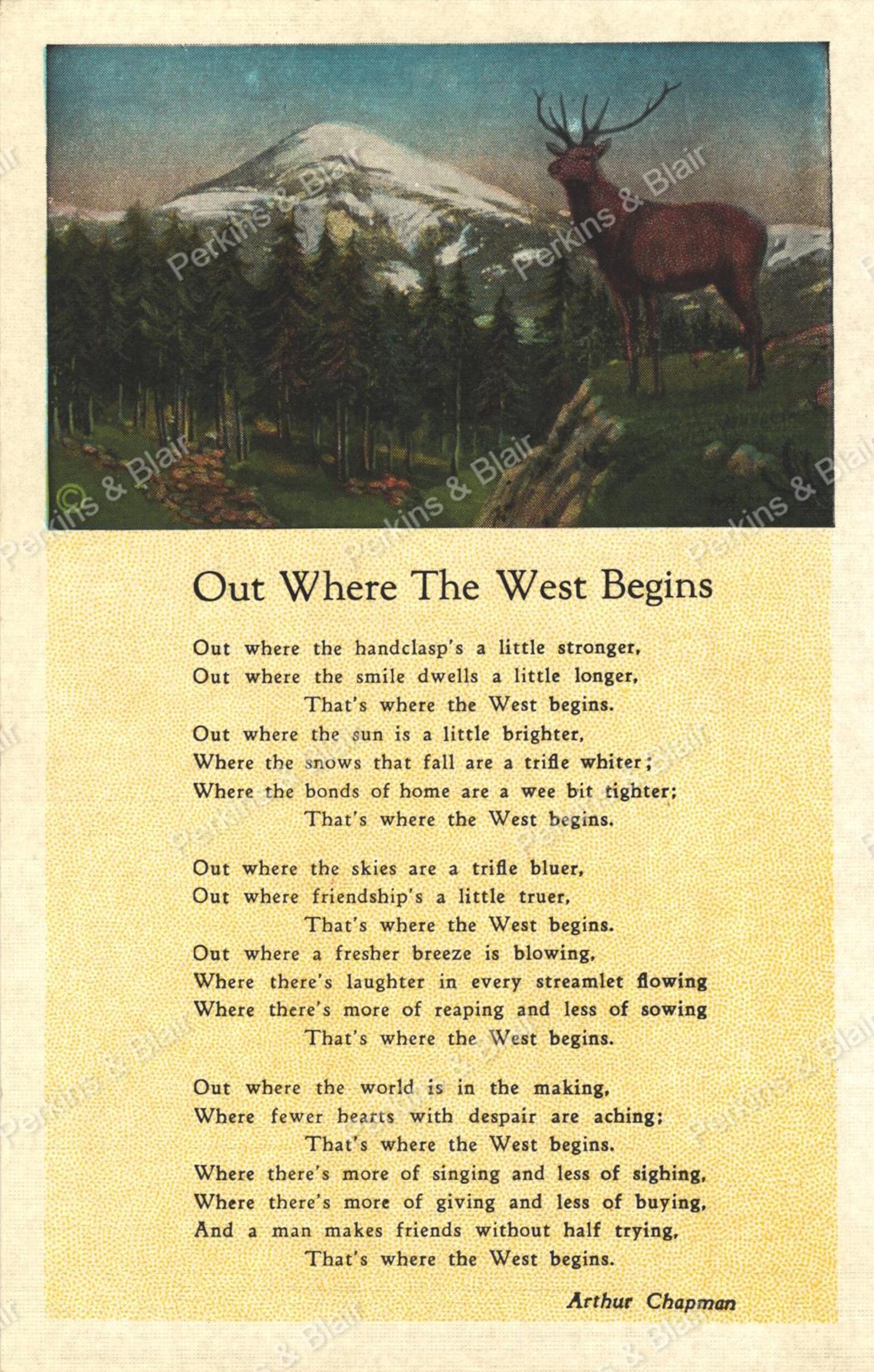 Vintage Out Where the West Begins Poem Elk Forest Mountain Image ...
