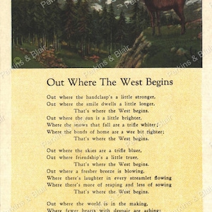 Vintage Out Where the West Begins Poem Elk Forest Mountain Image ...