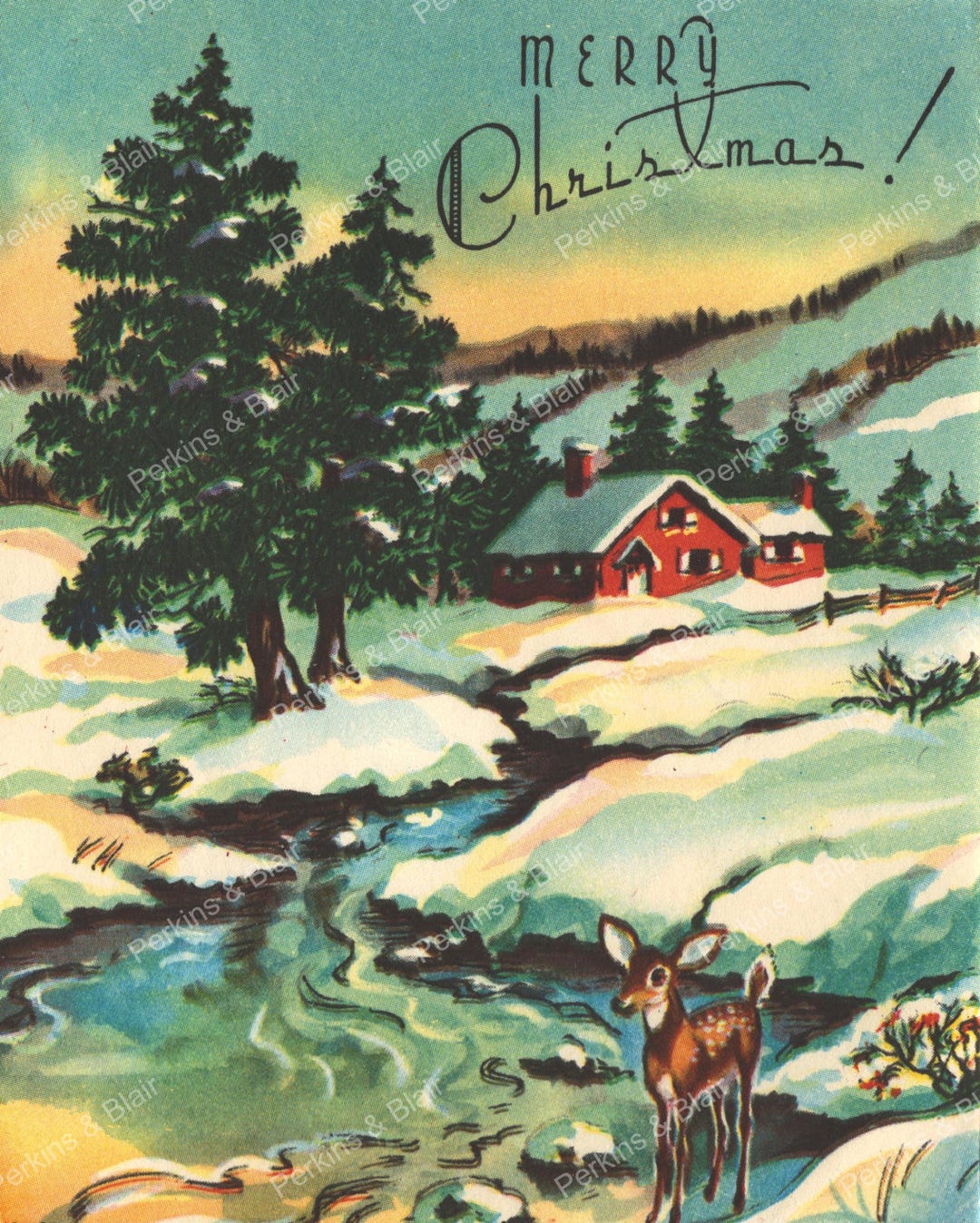 Vintage Merry Christmas Winter Scene Deer Image Digital Download ...