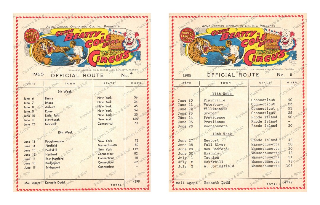 Circus Route Event Schedule New England 1965 Vintage Image Digital ...