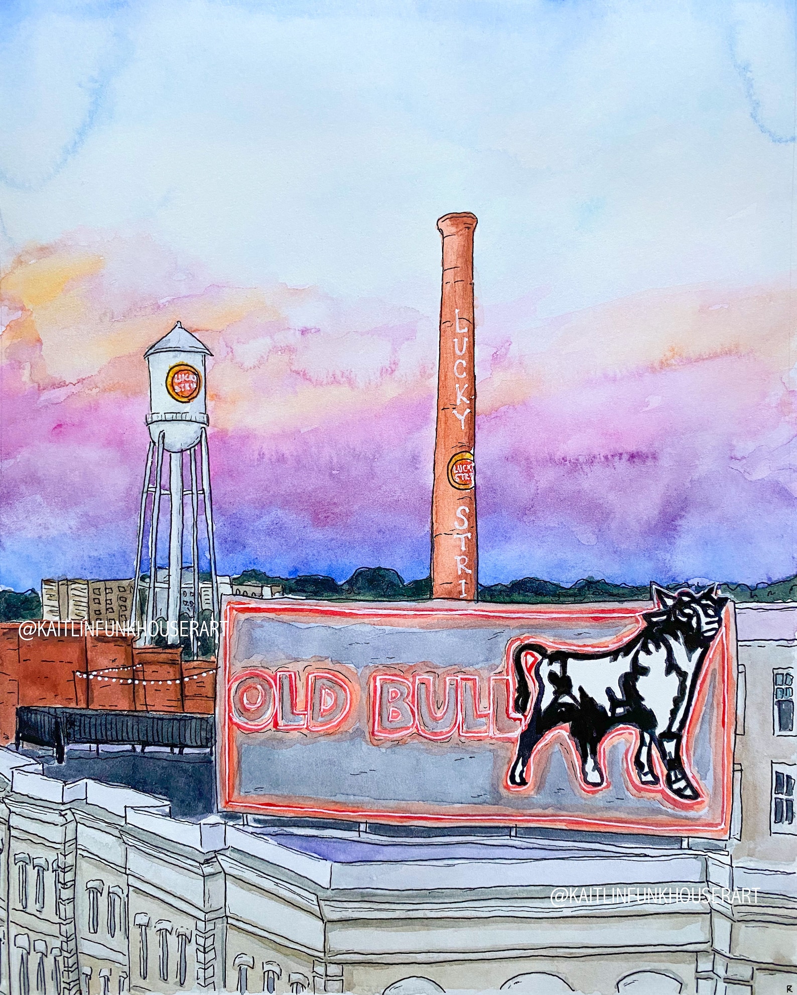 Durham NC Watercolor Art Print, Bull City Painting - Etsy