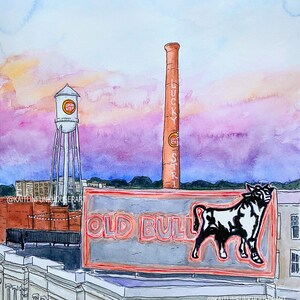 Durham NC Watercolor Art Print, Bull City Painting - Etsy