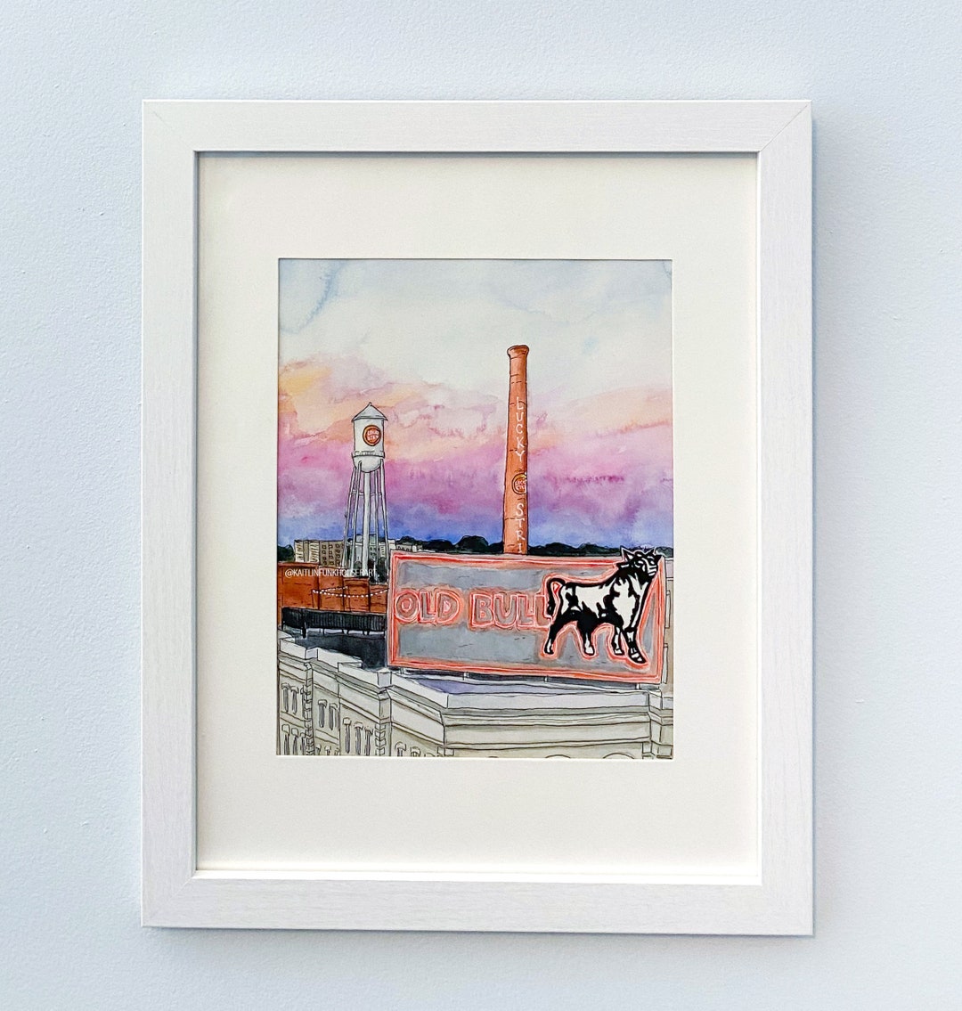 Durham NC Watercolor Art Print, Bull City Painting - Etsy