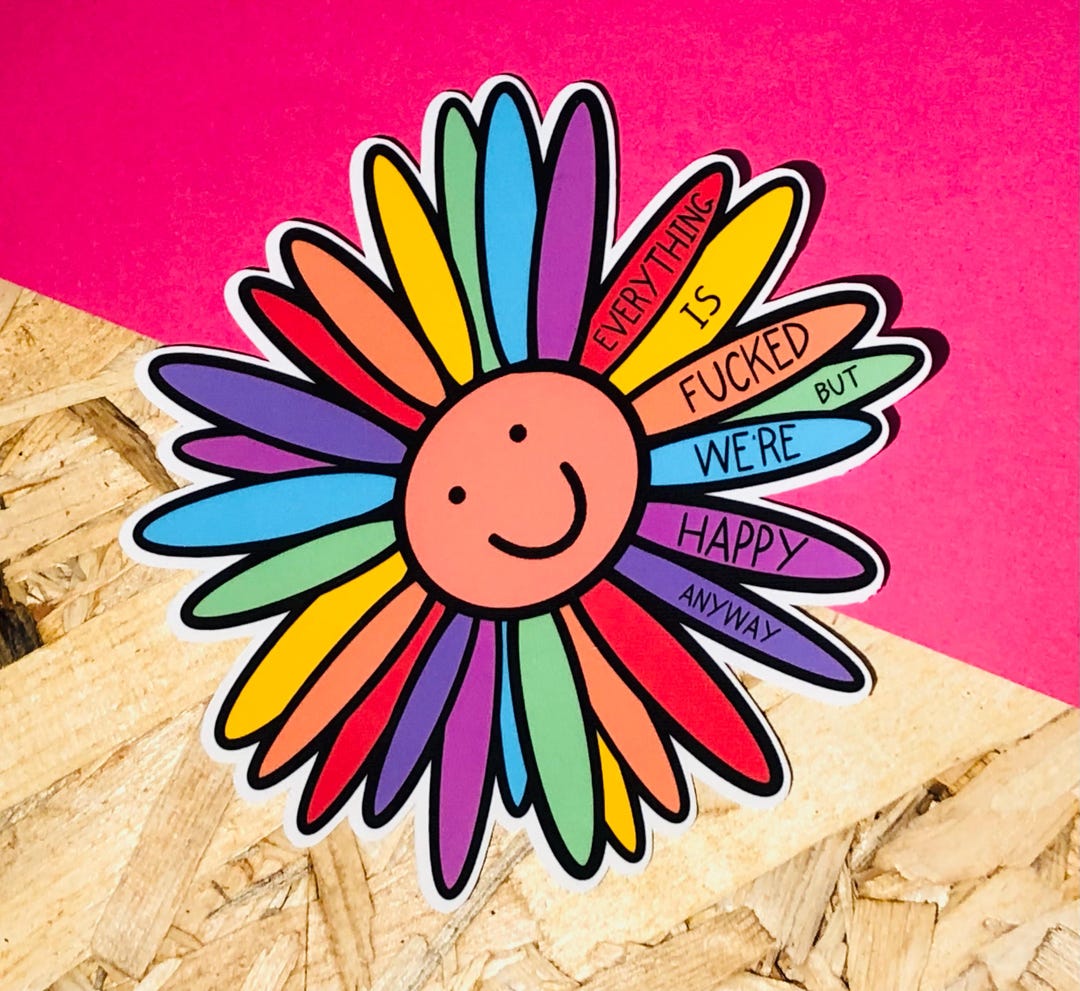 Happy Flower Sticker | Vinyl | Waterproof | Fun | Colourful ...