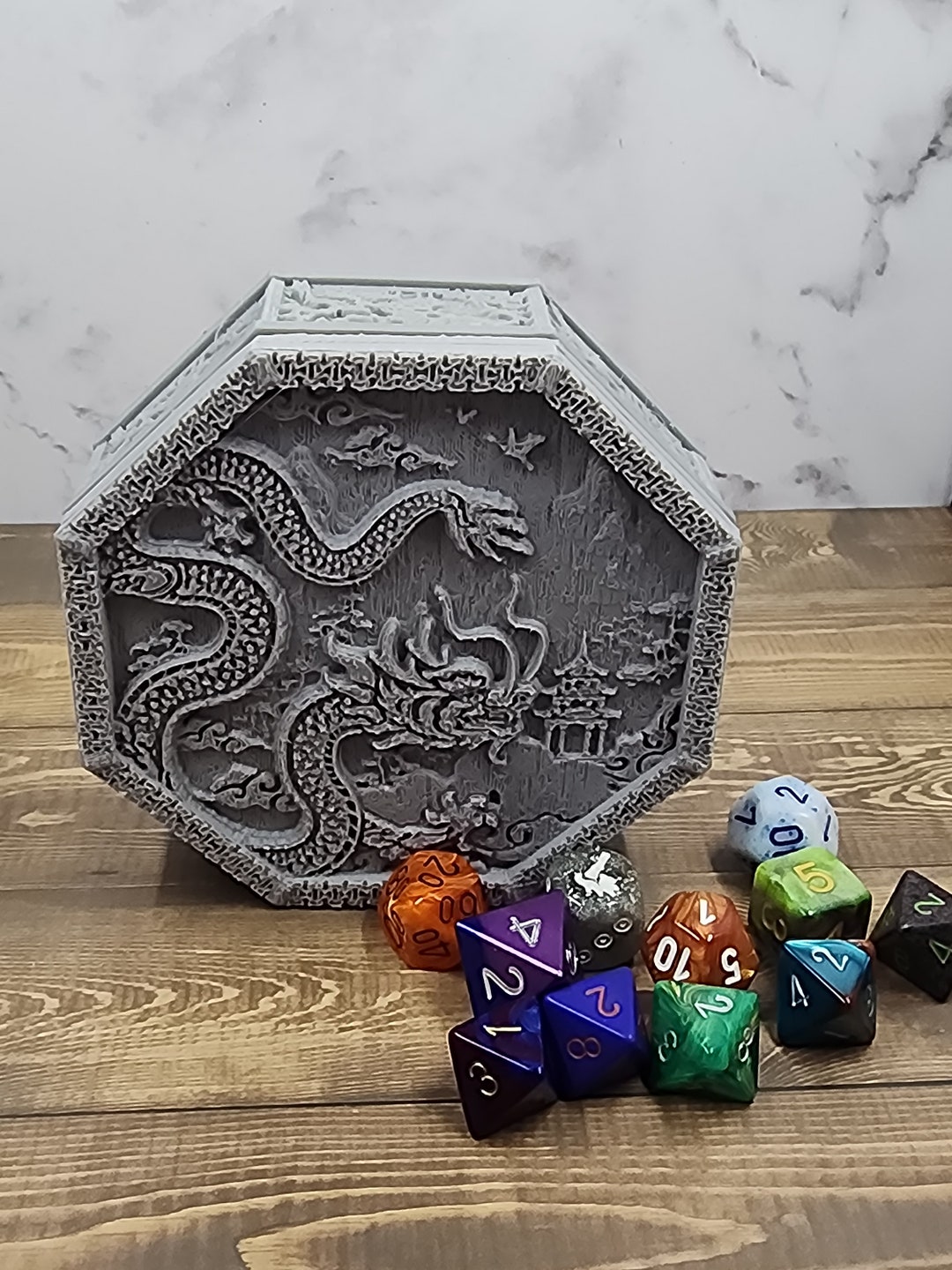 Hexagonal Dice Box - Fantasy Storage With Dragon Design - Geeky Gift ...