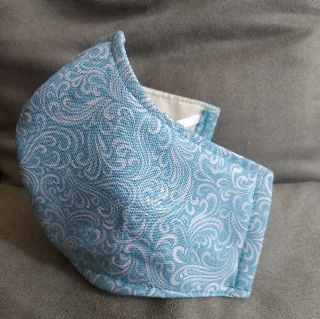 Powder Blue Paisley Fabric Face Mask | Triple Layer With Elastic Ear ...