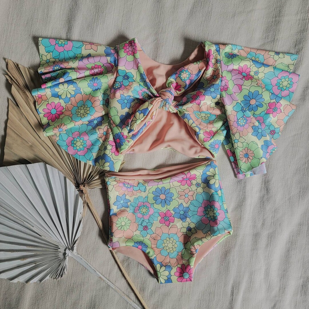 Girls Swimsuit Bikini Groovy Retro Neon Two Piece Bikini Set Birthday ...