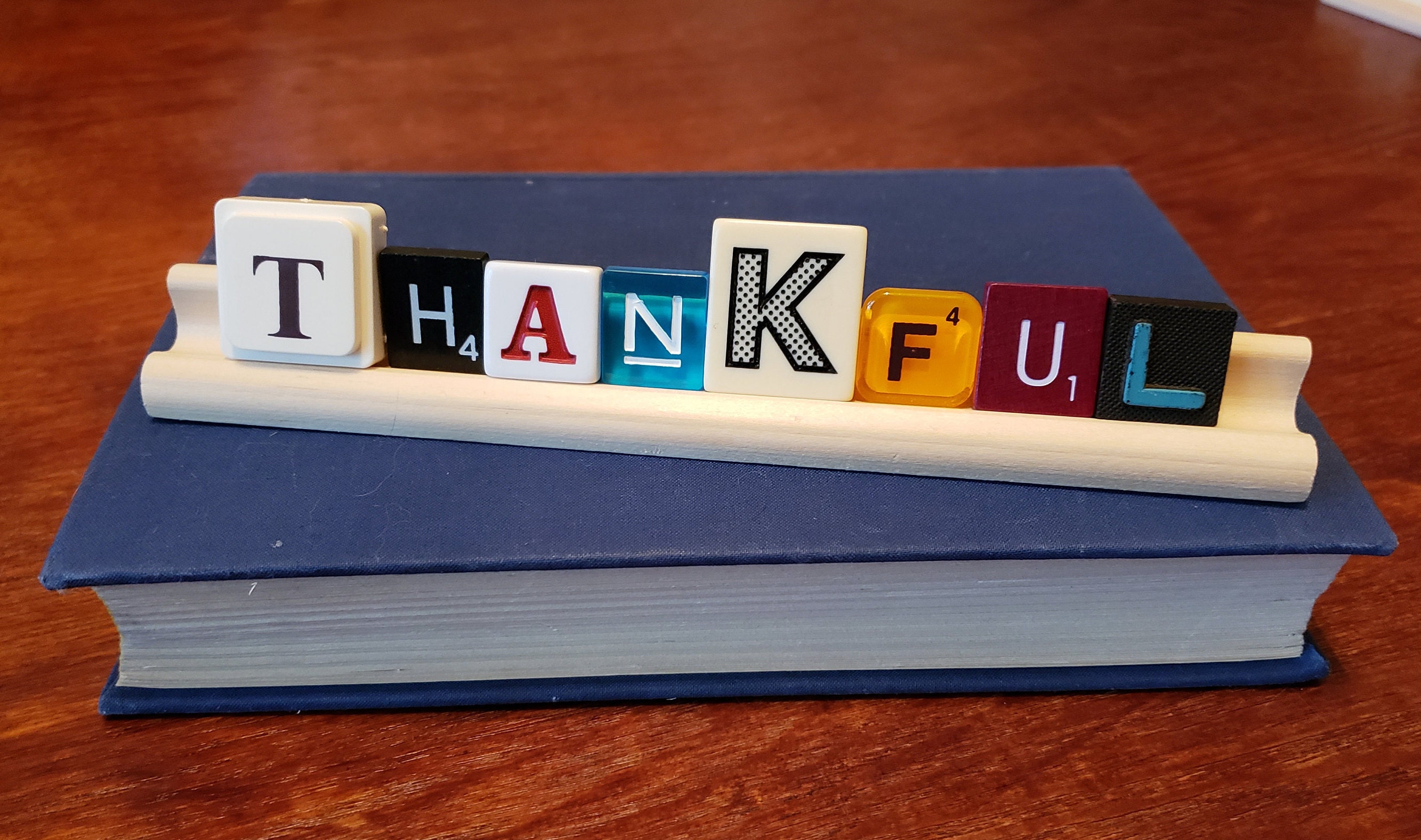 Thankful Colorful Wood & Plastic Letter Tiles Mounted on Wooden ...