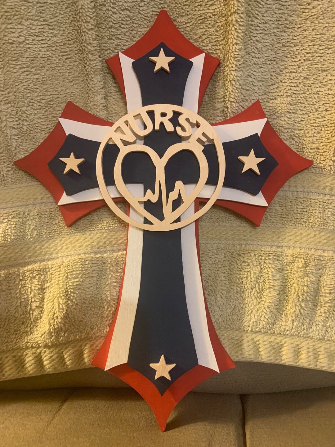 Nurse Cross, Red White and Blue Scroll Saw Cut - Etsy