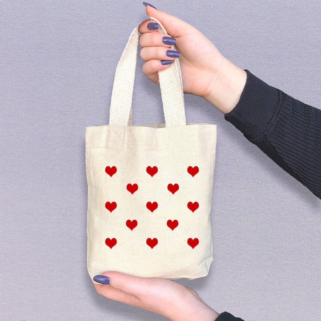 Hearts Mini Tote Bag, Cute Gift Bag With Hearts for Gift Giving, All ...