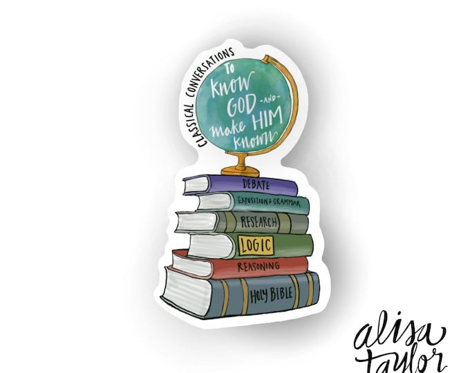 Classical Conversations Vinyl Sticker • Stack of Books • Water Bottle ...
