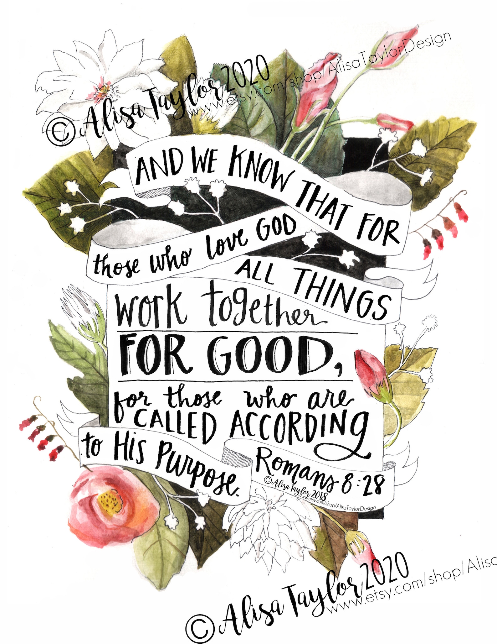 Romans 8:28 Bible Verse Printable Wall Art Scripture Art - Etsy