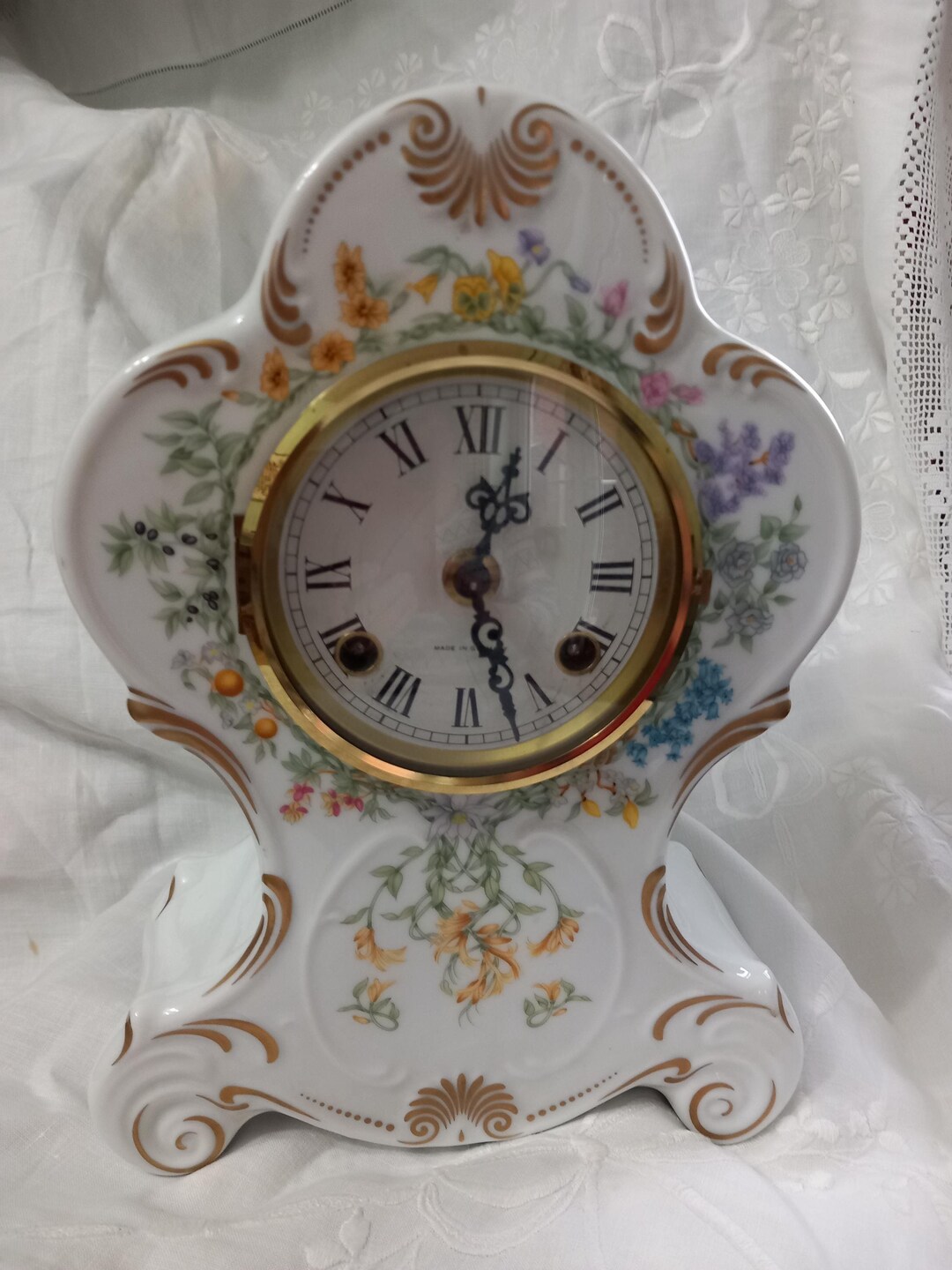 1982 Porcelain Clock With Franz Hermle German Movement Chimes Hour ...