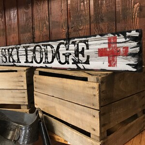 Vintage SKI LODGE Sign on Rustic Barn Wood. Handcrafted - Etsy