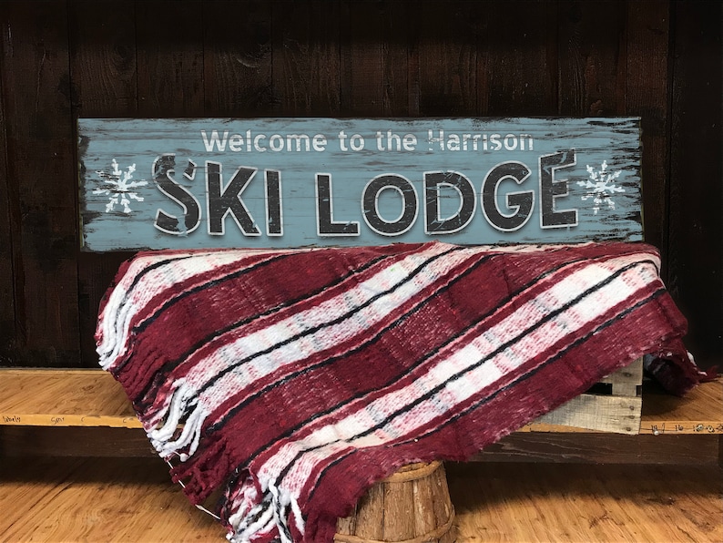Custom SKI LODGE Sign on Barn Wood - Free Personalization! - Etsy