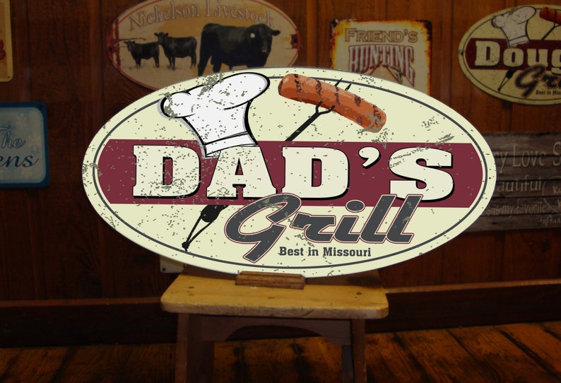 Dad's Grill Custom Tin Sign BBQ Sign | Etsy