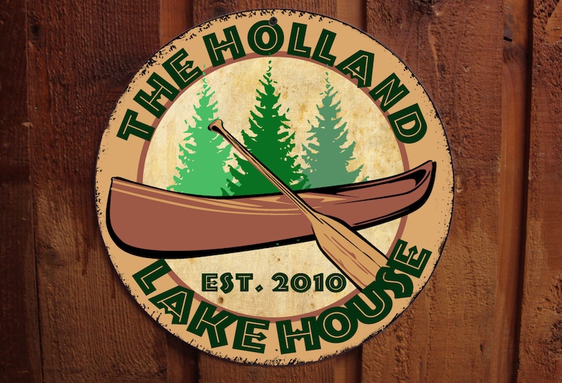 Vintage Lake House Sign With Canoe - Personalized - Etsy