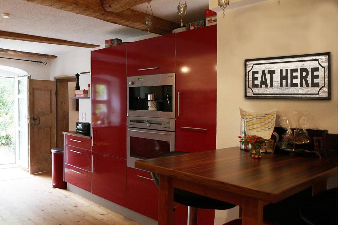 Eat Here - Retro Food Sign - Rustic Farmhouse Wood Framed Sign - Etsy