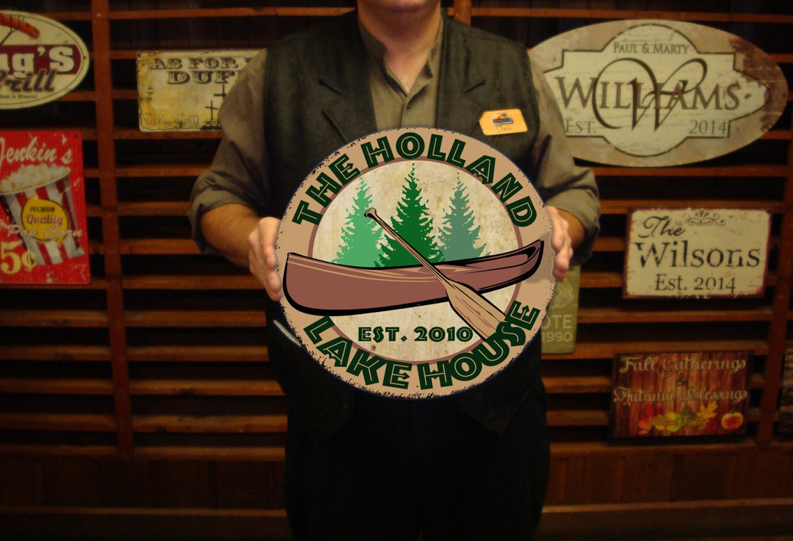 Vintage Lake House Sign With Canoe Personalized | Etsy