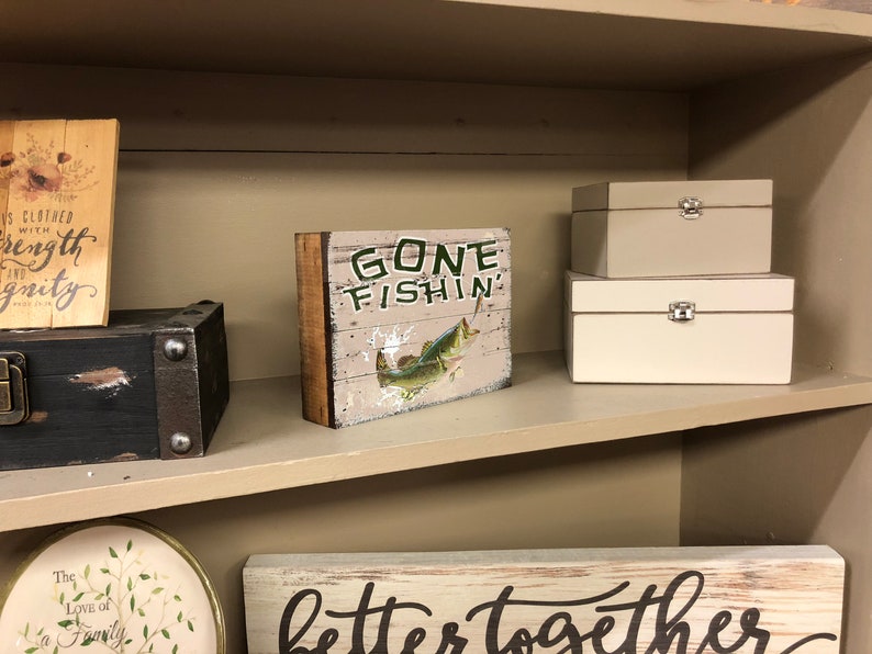Vintage Gone Fishing Wood Box Sign - Etsy
