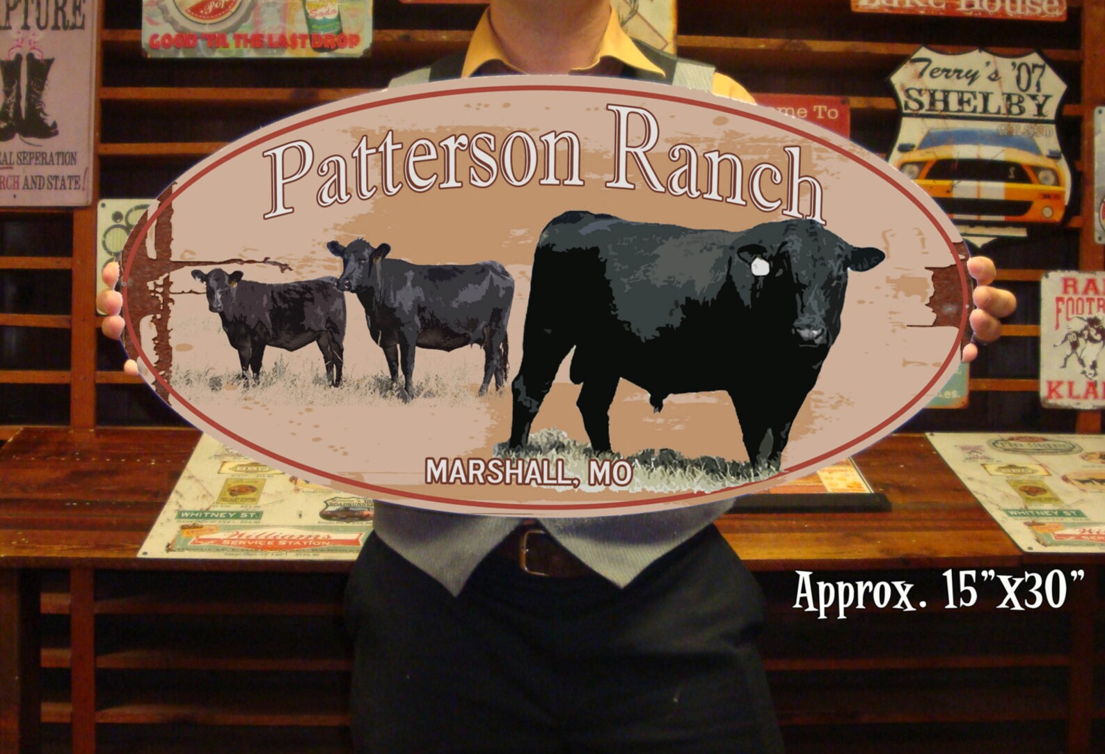 Custom Tin Cattle Farm Country Sign Large Oval | Etsy