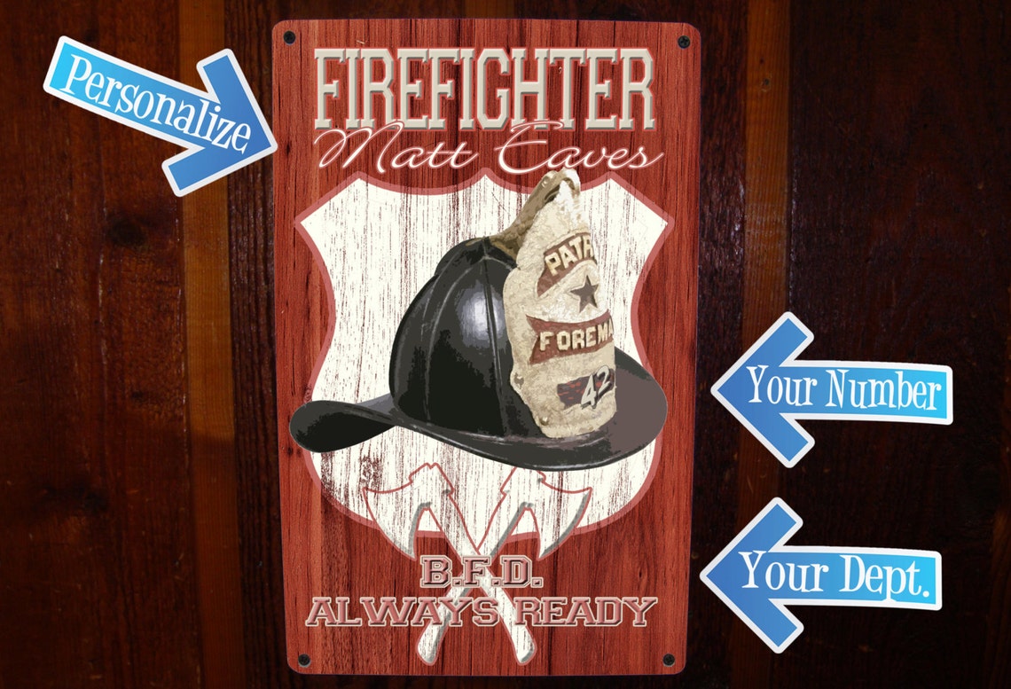 Firefighter Decor. Custom Tin Sign. Personalized Fireman Sign. - Etsy