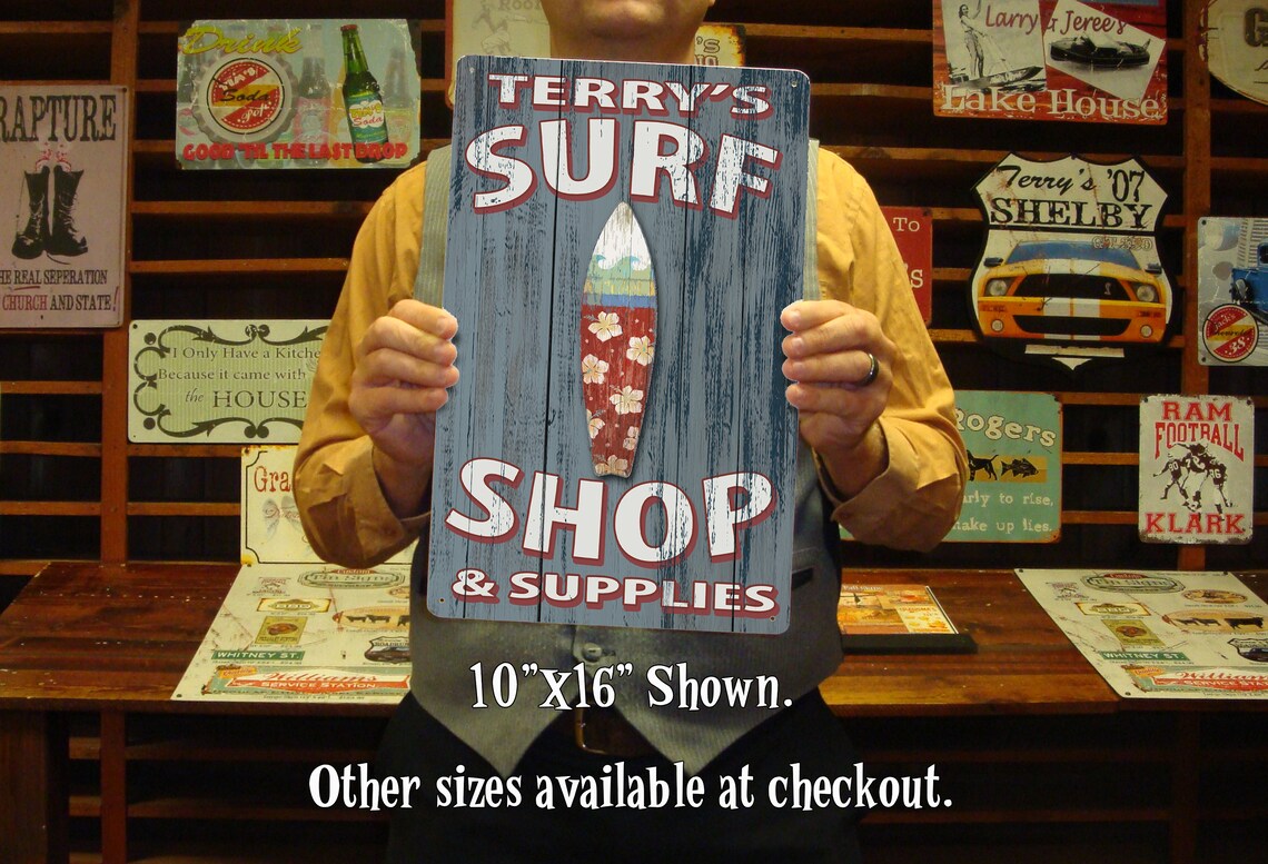 Custom Vintage Surf Shop Sign FREE Personalization | Etsy