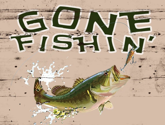 Vintage Gone Fishing Sign Classic Outdoors Fishing Signs: Lakeview,