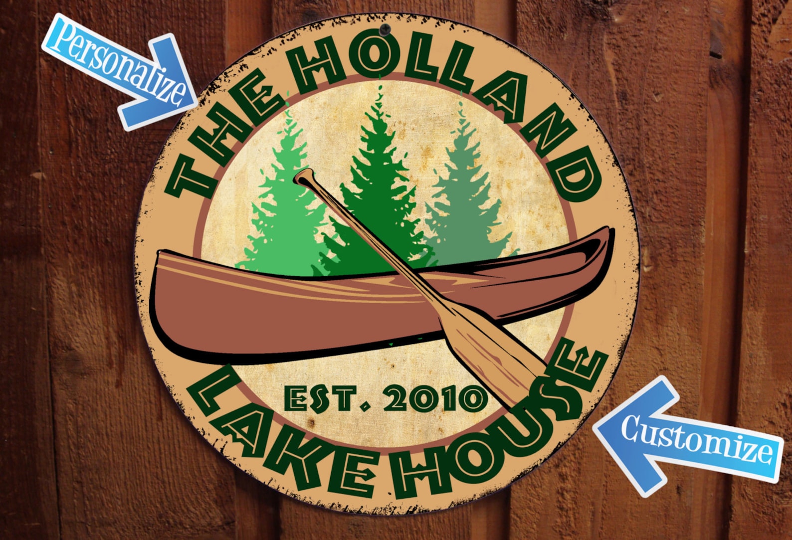 Vintage Lake House Sign With Canoe - Personalized - Etsy
