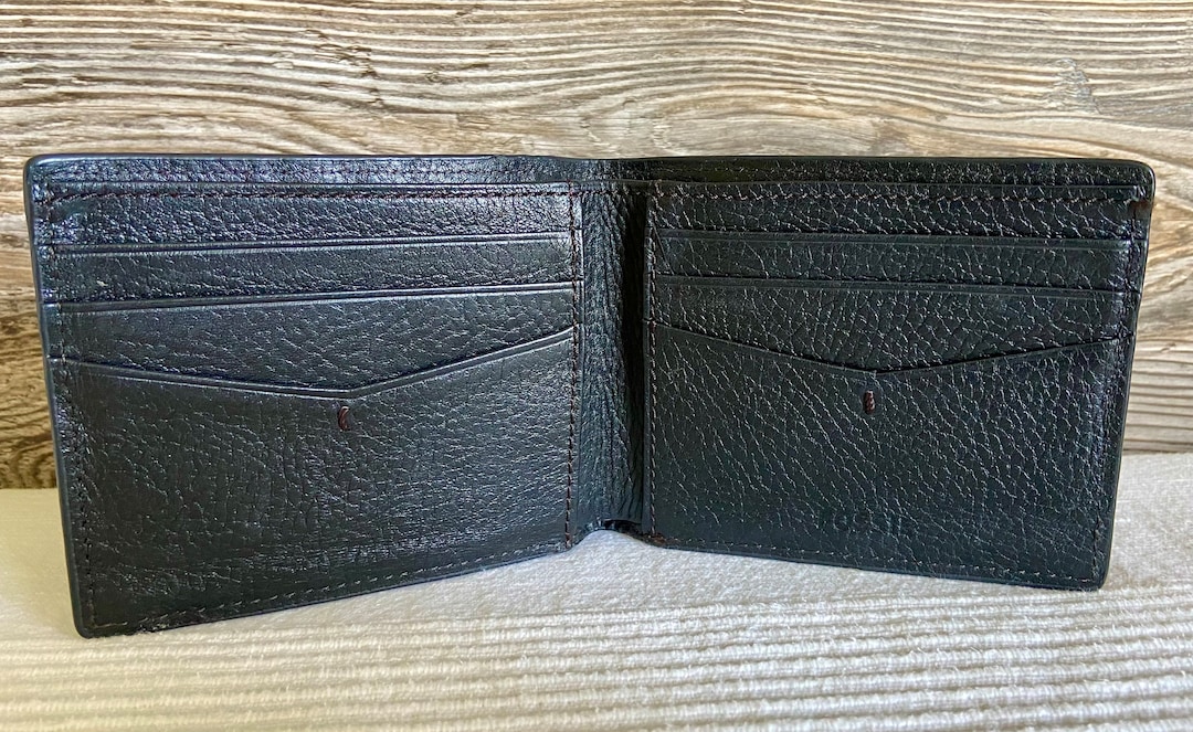 Vintage FOSSIL Black Leather Bifold Wallet Ship Free - Etsy