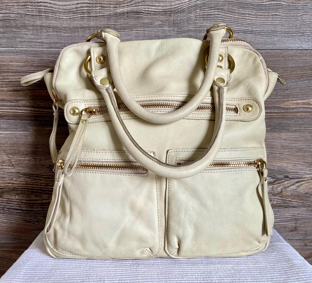 Vintage Linea Pelle Collection Large Dylan Beige Leather Shoulder Bag ...