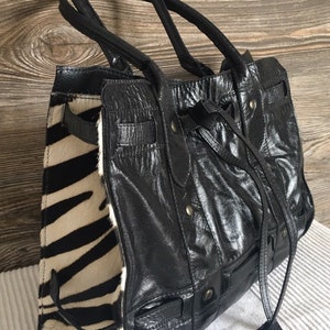 Vintage MITZI BAKER Black Leather Cowhide Trim Satchel Shoulder Bag ...