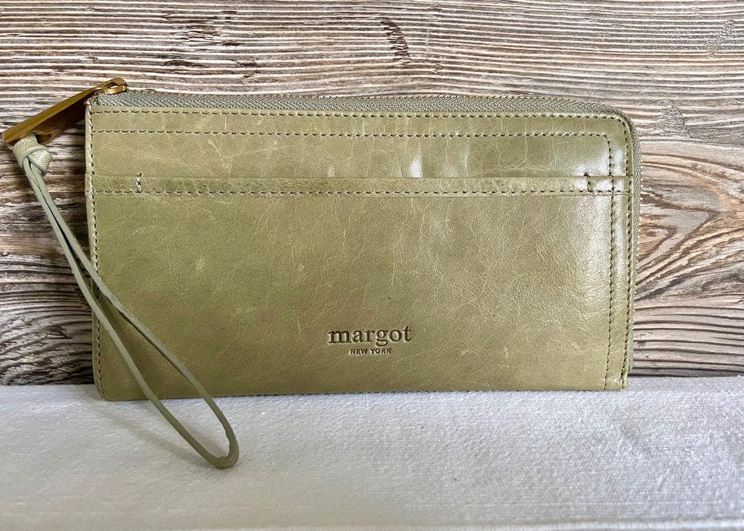 Vintage MARGOT Olive Green Leather Wallet Wristlet Coin Purse Ship Free ...