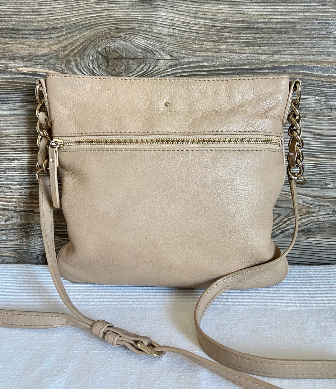 Vintage Kate Spade Beige Leather Shoulder Crossbody Street Bag Ship ...