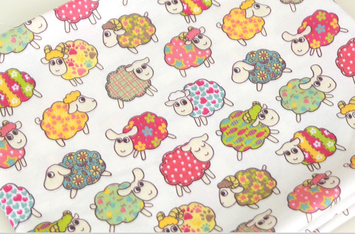 Cotton Fabric Sheep By The Yard | Etsy