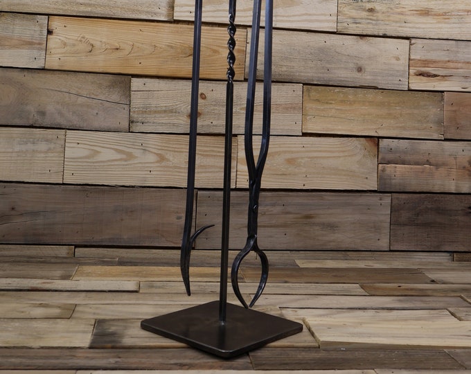 Rustic Vintage Fireplace Tool Set Wrought Iron Four Pieces Indoor ...