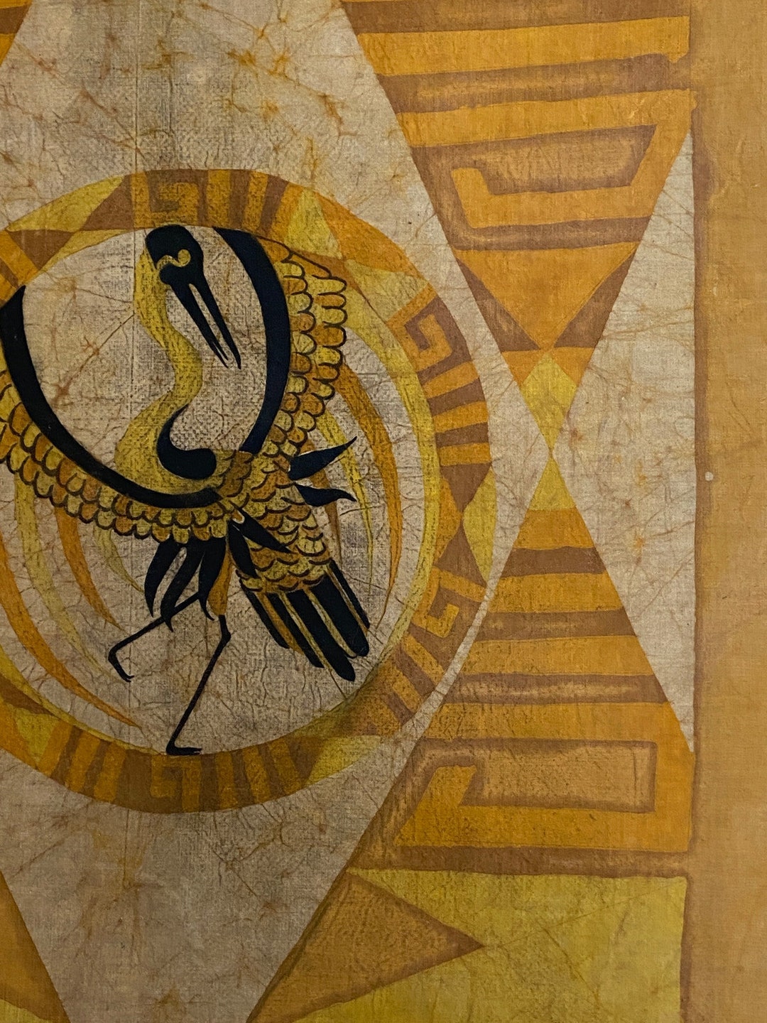 Vintage Phoenix Wall Art Batik Crane, Orange Yellow Retro 70s 60s, Home ...