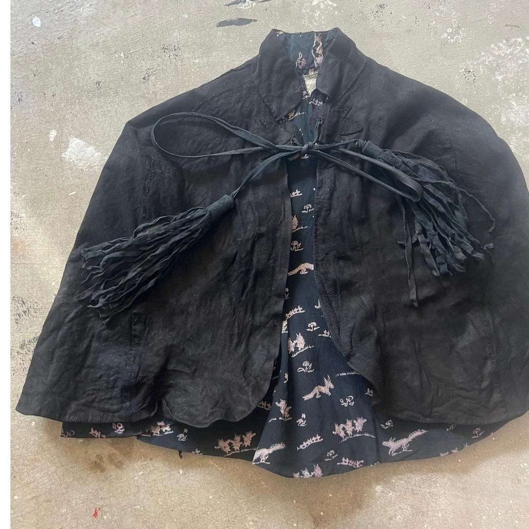 Antique Black Funeral Cape, Suede Cape, Childs Novelty Print Lining ...