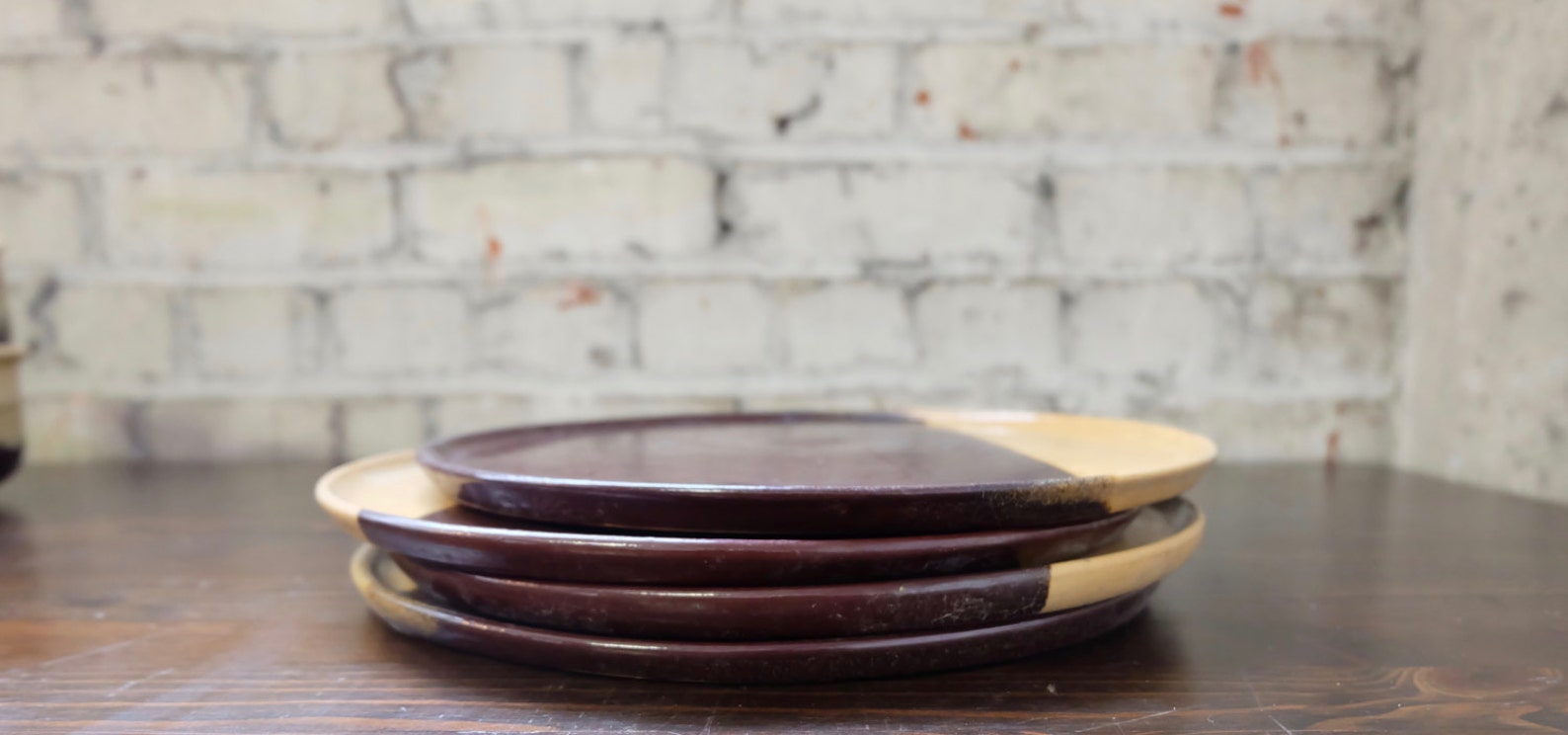 Vintage Earthenware Set of 4 Plates, Dinner Stoneware, Ceramic Boho ...