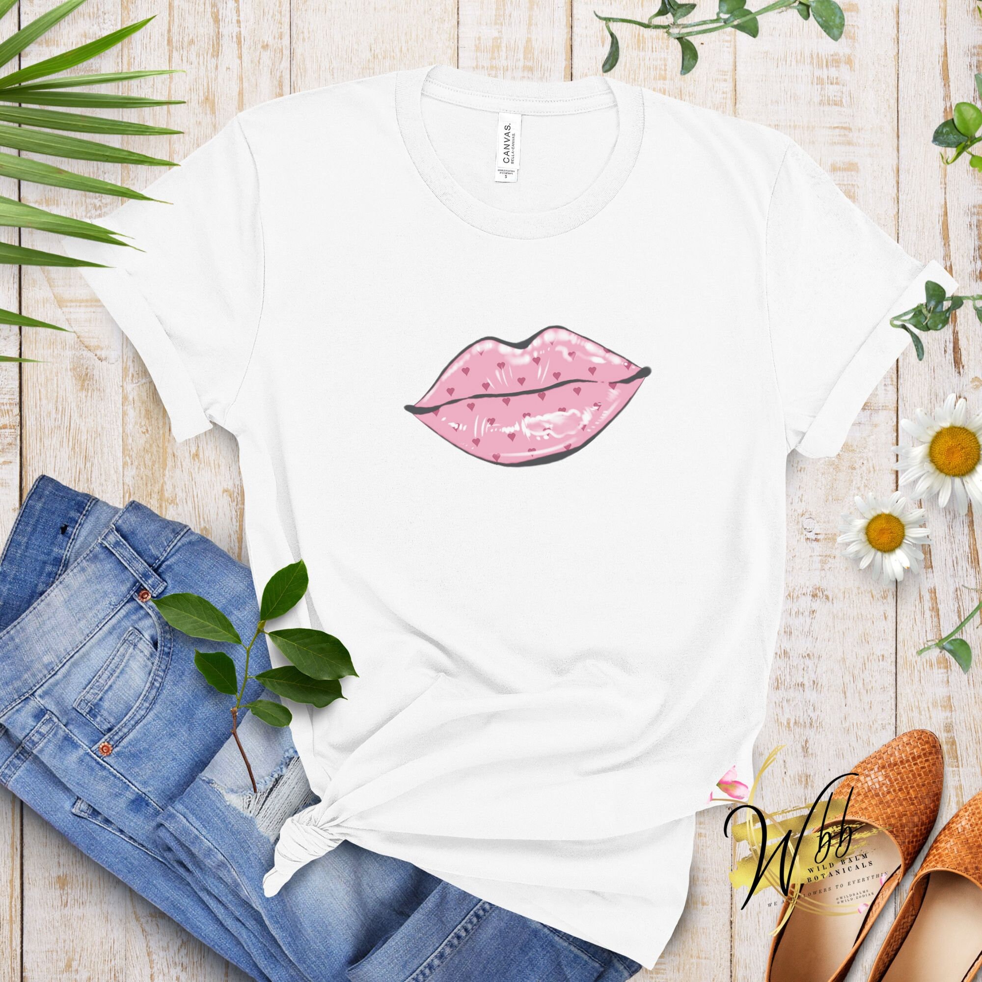 Bellacanvas, Pink Heart Lips Shirt for Women, Lips With Hearts ...