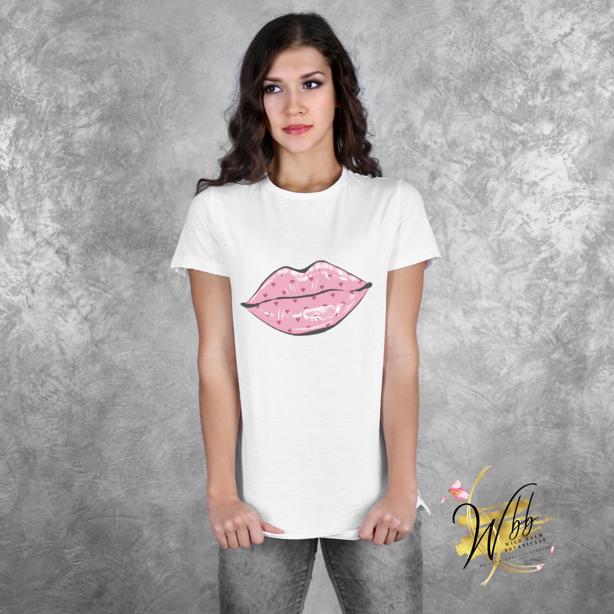 Bellacanvas, Pink Heart Lips Shirt for Women, Lips With Hearts ...