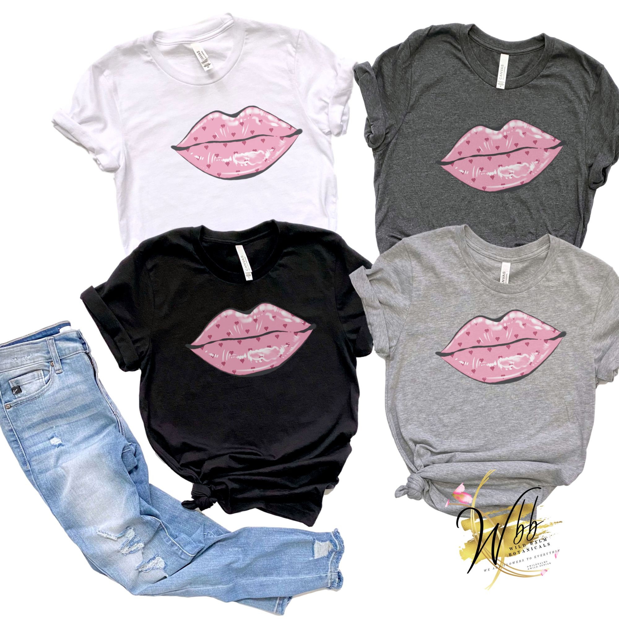 Bellacanvas, Pink Heart Lips Shirt for Women, Lips With Hearts ...