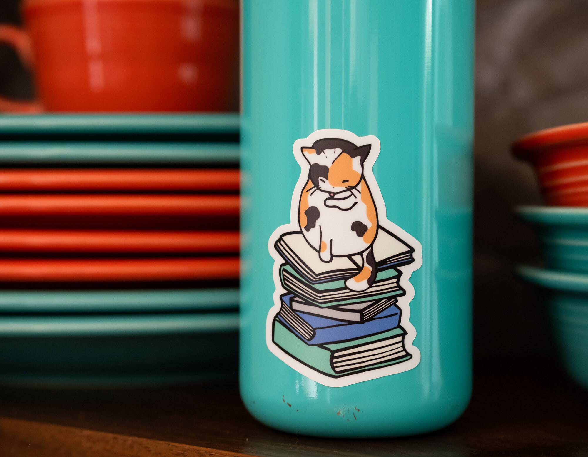 Bookish Kitty Sticker Die-Cut Vinyl Sticker Water Bottle | Etsy